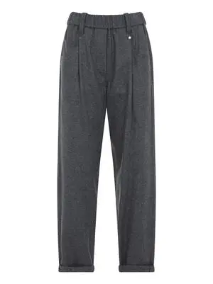 Brunello Cucinelli BRUNELLO CUCINELLI Virgin Wool Cashmere Blend Pull-On Straight-Leg Pants Grey