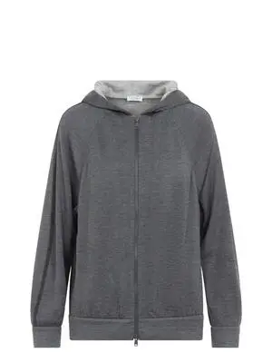 Brunello Cucinelli Full-zip Monile-trim Cotton Silk Sweatshirt - Grey