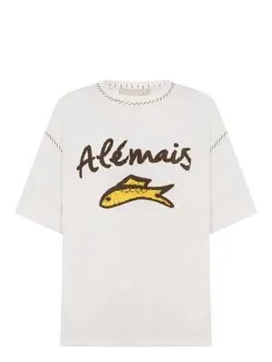ALEMAIS Alémais Ribbed Neck Contrast-stitch T-shirt - Bianco