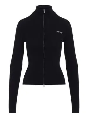 Miu Miu Ribbed Knit Zip-up Cardigan - Blue