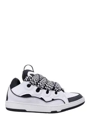 LANVIN LANVIN Curb Leather Low Top Sneakers With Woven Laces Bianco