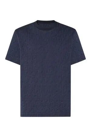 Fendi S Cotton Crew Neck T-shirt With All-over Logo Print - Navy