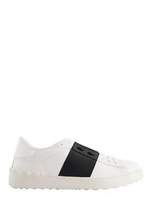 Valentino Garavani Contrast Calfskin Lace-up Sneakers With Studded Sole - Bianco