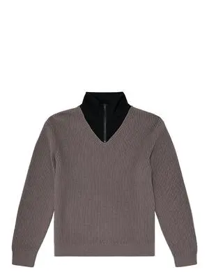 DIESEL® DIESEL Ribbed Wool-Cotton Half-Zip High-Neck Sweater Grigio