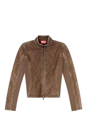 DIESEL® Lightweight Bonded Biker Jacket With Band Collar And Embossed Oval D - Marrone