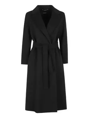 Max Mara S MAX MARA 100% Pure Virgin Wool Belted Coat Nero