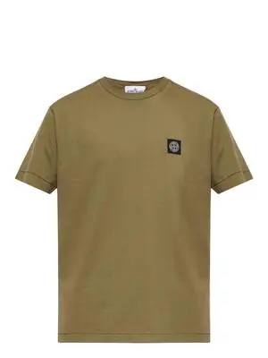 Stone Island Stone Island? No-Ribbed Neckline Slim Fit T-Shirt With Compass Logo Patch Verde