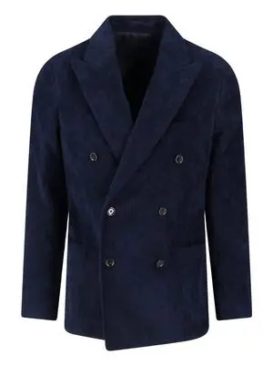 LARDINI Single-breasted Jacket In 100% Cotton - Blue
