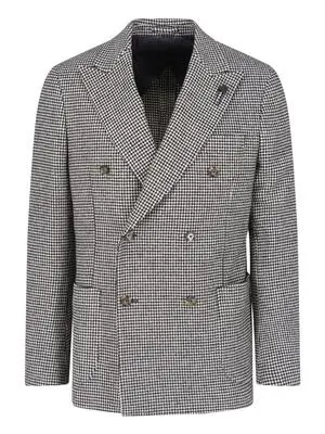 LARDINI Double Breasted Houndstooth Blazer - Grey