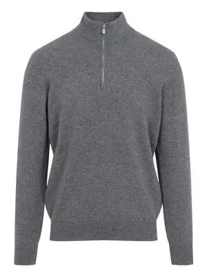 Brunello Cucinelli Cashmere Half-zip Pullover Sweater - Grey