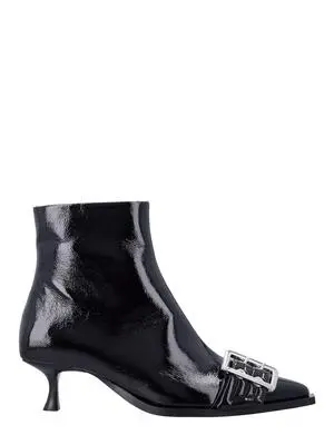 GANNI GANNI Patent Leather Ankle Boots With Silver-Tone Buckle Nero