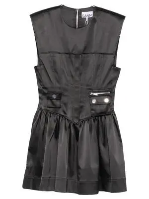 GANNI Corset Mini Dress With Zip Details - Black
