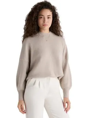 Quince 100% Mongolian Cashmere Slouchy Crewneck Sweater - Heather Cloud Beige