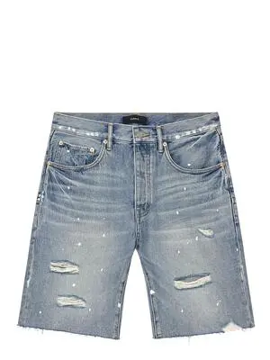 PURPLE BRAND Painterly Rip Denim Shorts - Blue