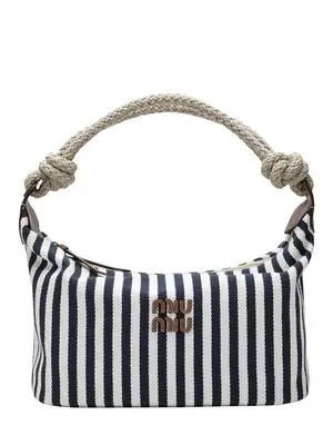 MIU MIU Miu Miu Striped Canvas Hobo Bag With Rope Handle