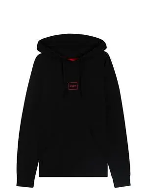 Hugo Relaxed-fit Hoodie In Stretch Cotton With Logo Print - Black