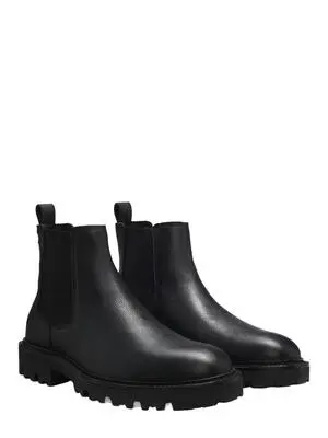BOSS Grained Leather Chelsea Boots With Elastic Side Panels - Black