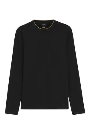 BOSS Long-sleeved T-shirt In Mercerized Cotton With Contrast Trim - Black