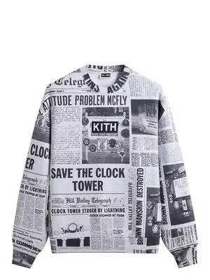 Kith For Back To The Future Newspaper All-over Printed Nelson Crewneck - Grey