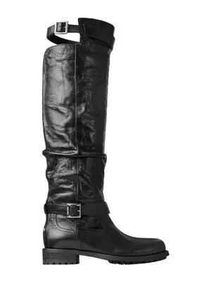 JIMMY CHOO Black Lamb Leather Biker Knee-High Boots