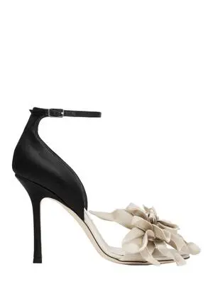 JIMMY CHOO Coko 100mm Satin Sandals With Floral Accent - Bone/black