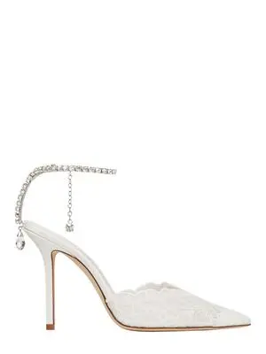 JIMMY CHOO Saeda 100 Lace Pumps With Crystal Chain Anklet - Neutral