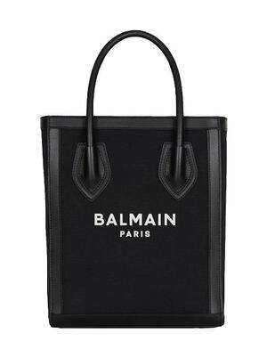 Balmain Leather Trimmed Tote Bag - Black