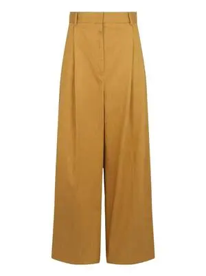 FERRAGAMO Pleated Wide Leg Trousers - Medium Brown