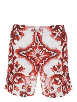 Dolce & Gabbana Bordeaux Swim Shorts With All-over Maiolica Print - Multicolor