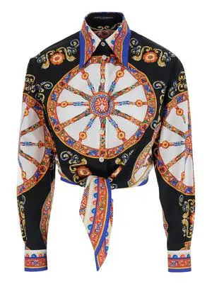 Dolce & Gabbana DOLCE & GABBANA Carretto Print Cotton Poplin Cropped Shirt Multicolor