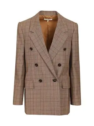 Chloé Tailored Double-breasted Checked Wool Jacket - Brown
