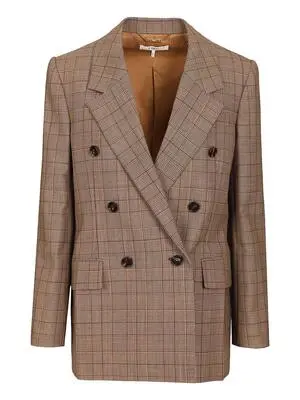 Chloé Tailored Double-breasted Checked Wool Jacket - Brown