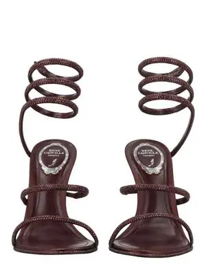 Rene Caovilla Embellished Satin Ankle Strap High Heel Sandals - Brown