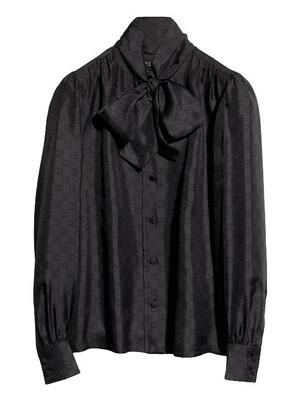Gucci Printed Silk Twill Shirt With Bow Detail - Black