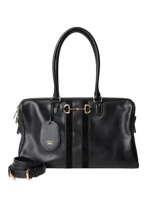 Gucci Large Leather Boston Bag With Horsebit Detail - Black