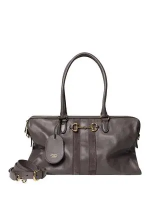 Gucci Leather Boston Bag With Horsebit Detail - Grey