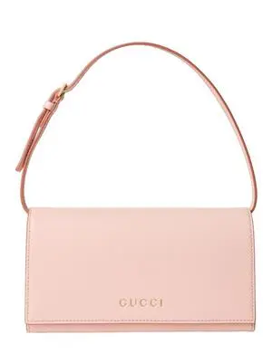 Gucci Leather Mini Pouch With Gold-foiled Lettering - Pink