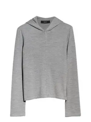 Gucci Wool Silk Blend Hooded Cardigan With Crest Embroidery - Grey