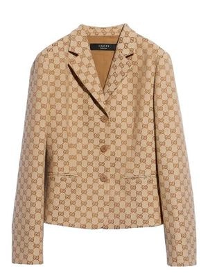 Gucci Gg Cotton Canvas Fitted Jacket - Beige