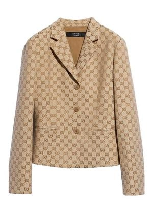 Gucci Gg Cotton Canvas Fitted Jacket - Beige