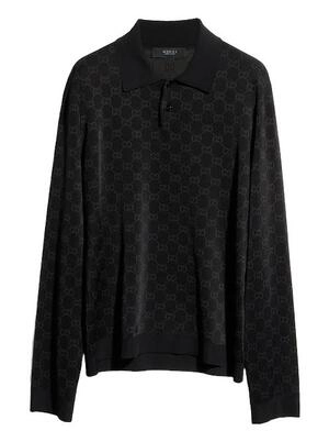 Gucci Viscose Gg Jacquard Polo Shirt - Black