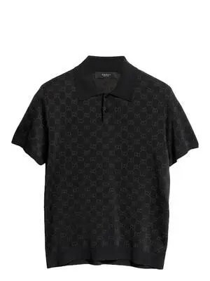 Gucci Viscose Gg Jacquard Polo Shirt - Black