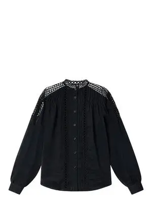 MARANT ETOILE Linen-blend Blouse With Crochet Embroidery - Black