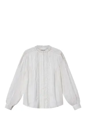 MARANT ETOILE Linen-blend Blouse With Crochet Embroidery - White