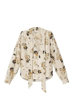 Isabel Marant Étoile Fedry Floral Print Stretch Silk Blouse - Ecru