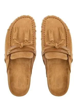 Isabel Marant Étoile Malvin Suede And Calfskin Moccasin Mule - Cognac