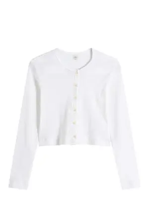 LESET Pointelle Crop Cardigan - White