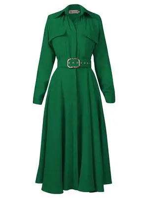 ALINA CERNATESCU Midi Shirt Dress With Textile Belt And Pockets - Green