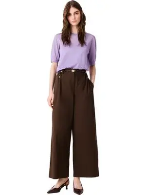 Maje Wide-leg Cotton Trousers - Brown