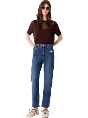 Maje Straight-leg Jeans With Bow Brooch Detail - Blue